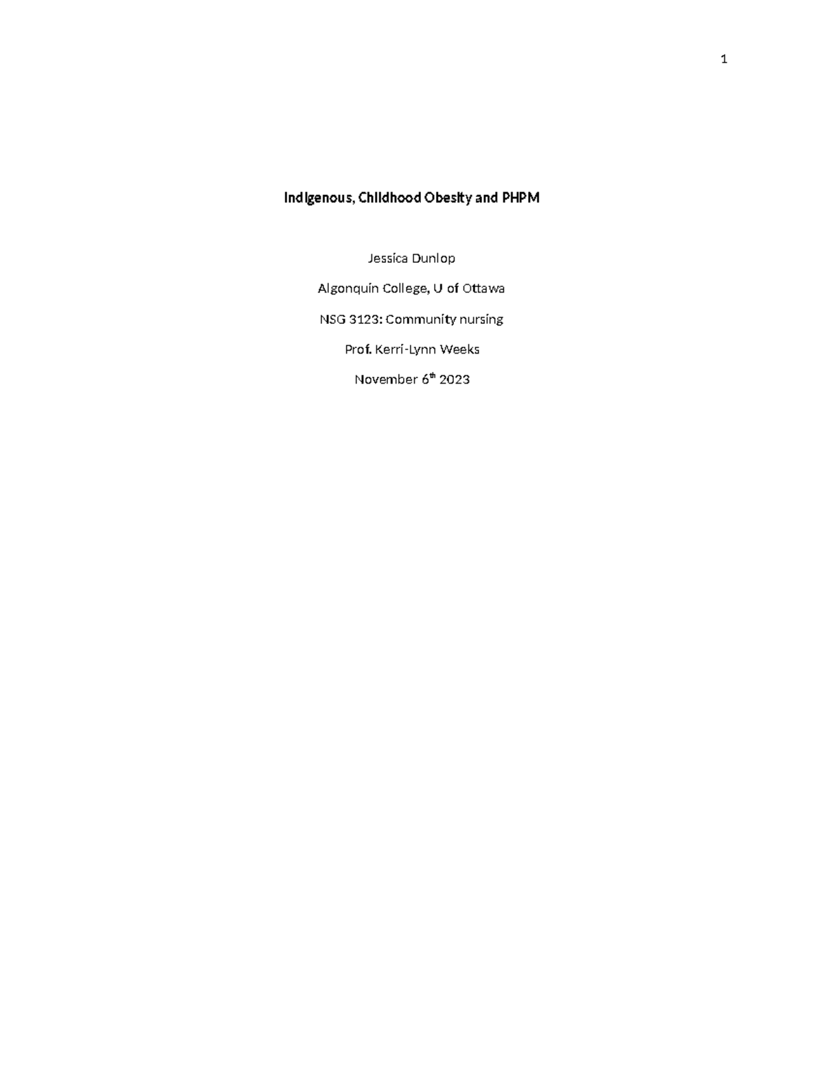 Indigenious childhood obesity - 1 Indigenous, Childhood Obesity and ...