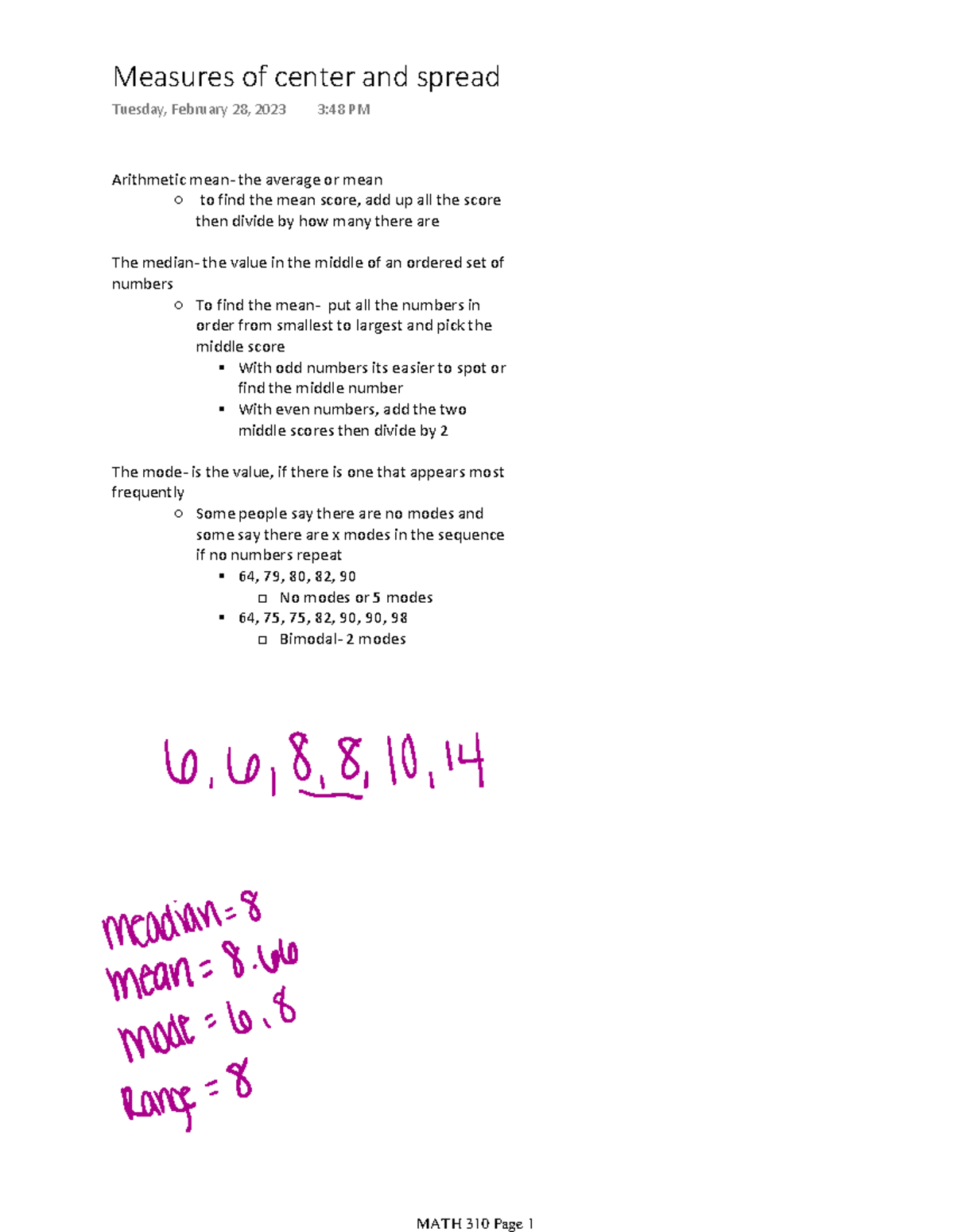 Measures of center and spread - Arithmetic mean- the average or mean to ...