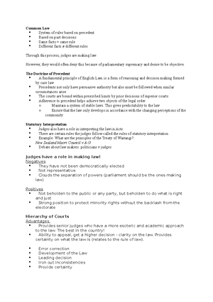 LAWS121 Cheat Sheet 2 - Introduction to New Zealand Legal System ...