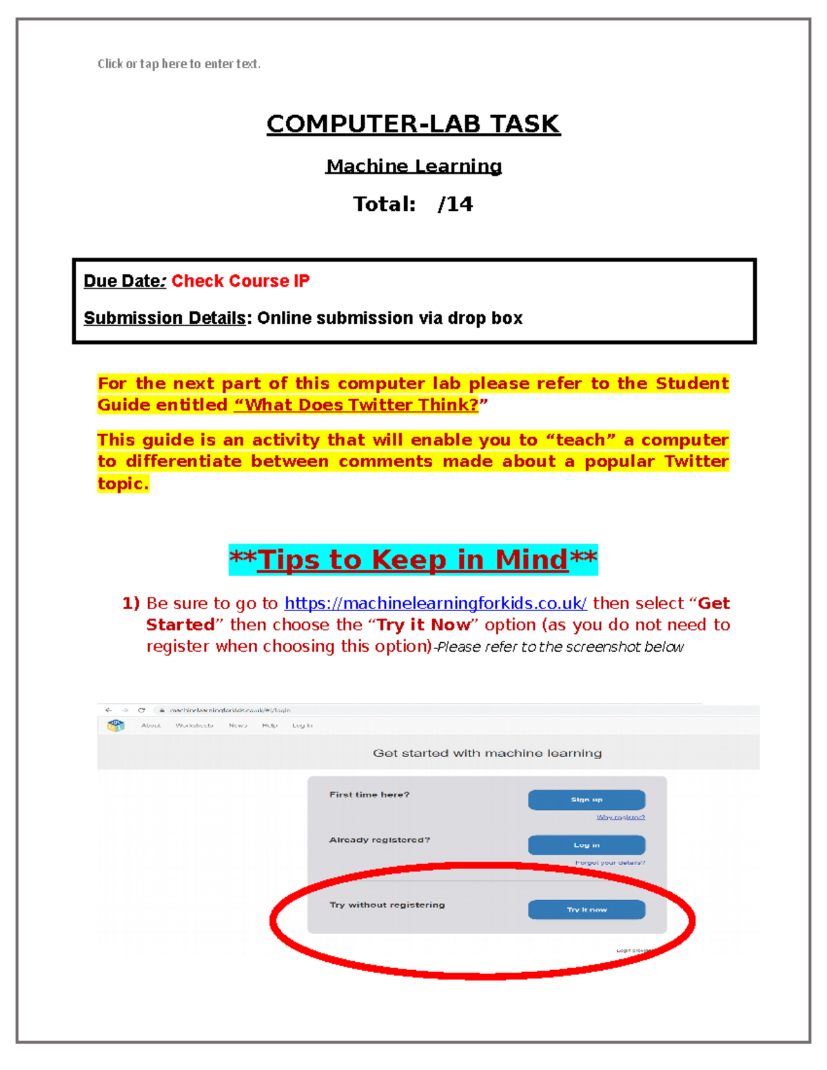 Computer-LAB TASK (Worksheet) - COMPUTER-LAB TASK Machine Learning ...