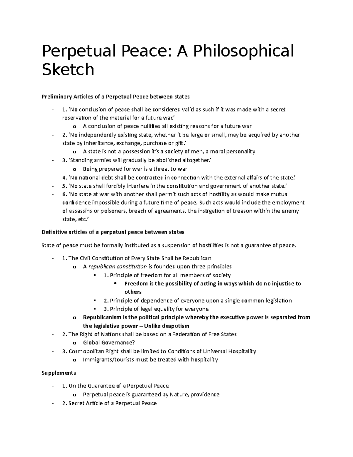 Kant - Perpetual Peace - lecture notes - Perpetual Peace: A ...