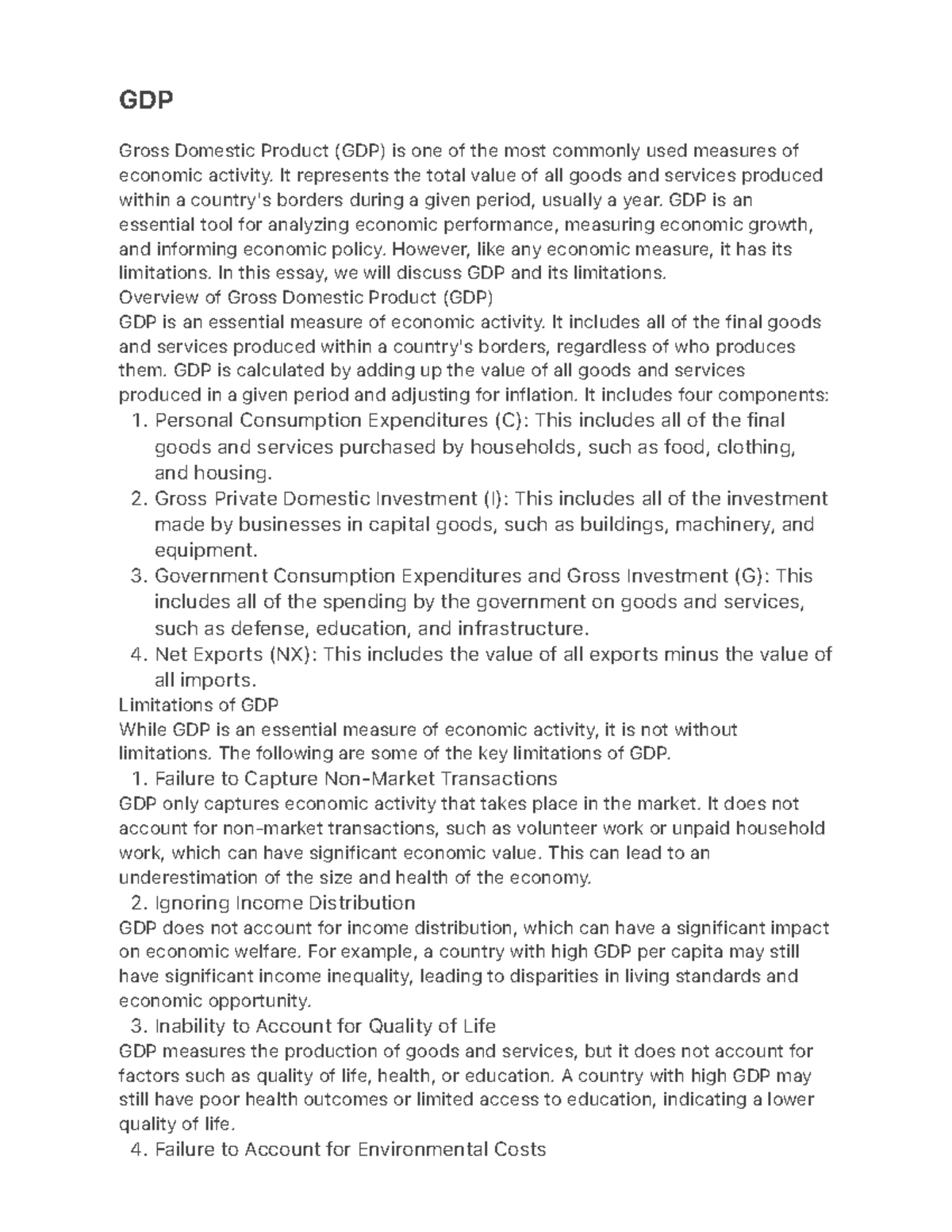 GDP - notes - 1. 2. 3. 4. 1. 2. 3. 4. GDP Gross Domestic Product (GDP ...