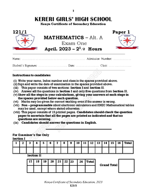 Mathematics - Mathematics Form 1 - Question Paper - ZERAKI ACHIEVERS ...