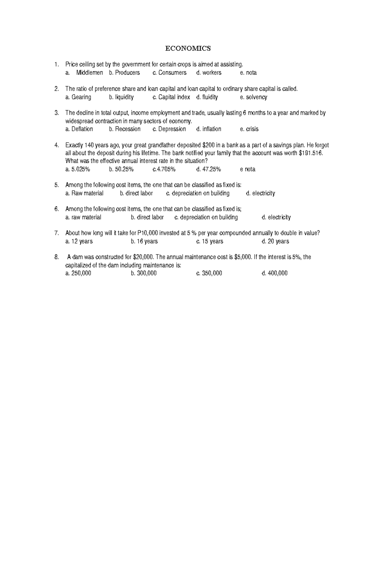 Economics - ECONOMICS 1. Price ceiling set by the government for ...