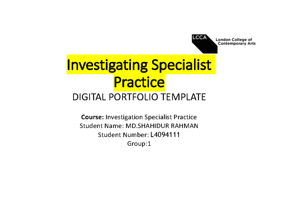 2022 Portfolio Template Investigating Specialist Practice (1) (2 ...