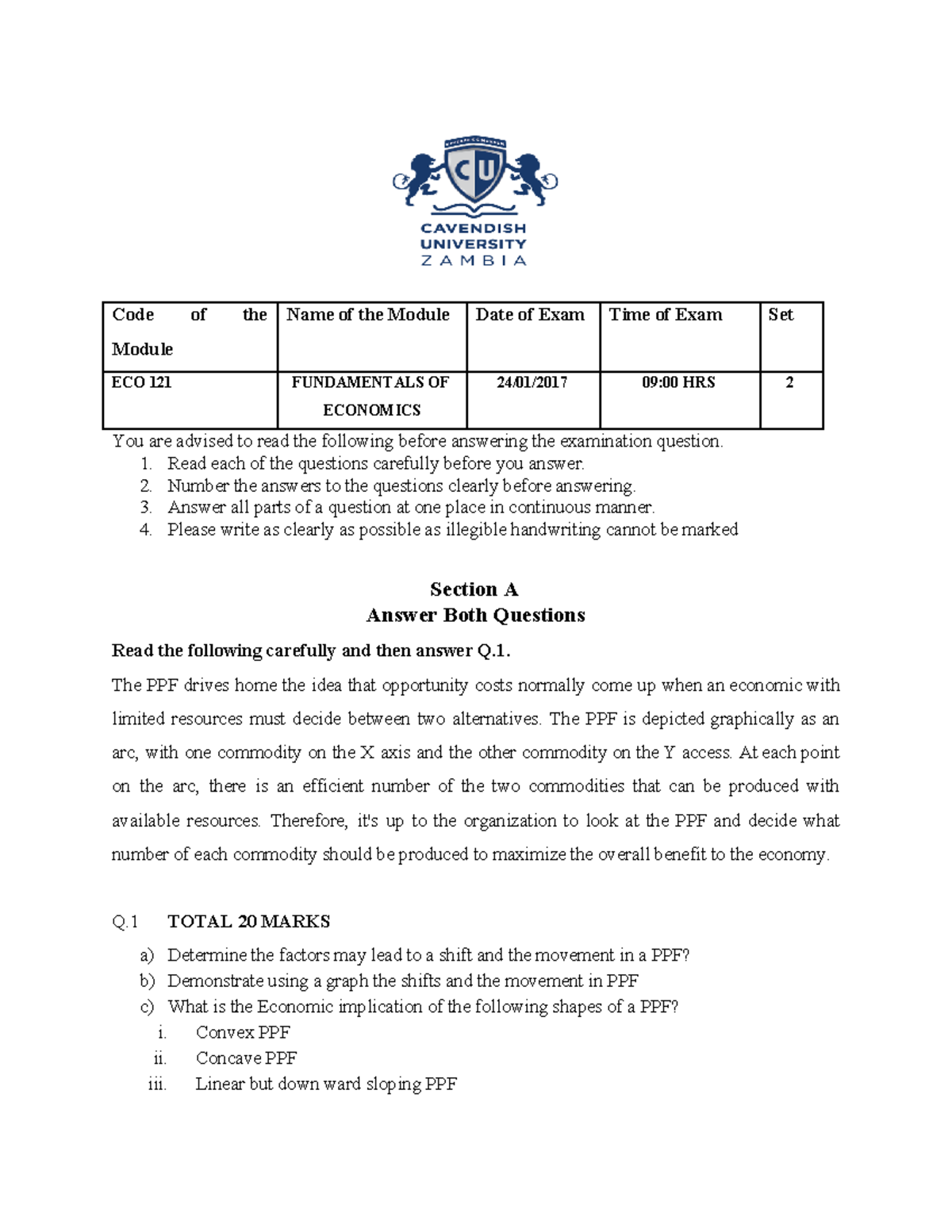 ECO 121 set 2 Fundamentals OF Economics - Code of the Module Name of ...