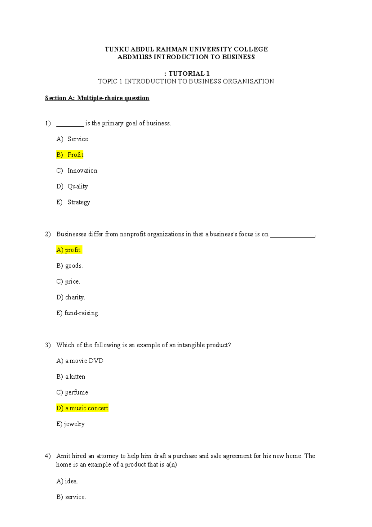 Tutorial 1 Introduction - TUNKU ABDUL RAHMAN UNIVERSITY COLLEGE ...