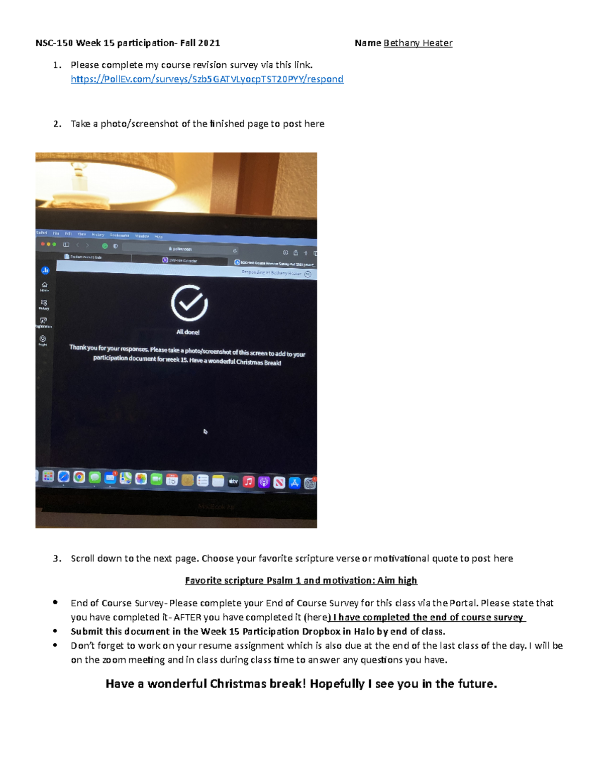 NSC-150 week 15 participation Fall 2021 - NSC-150 Week 15 participation ...