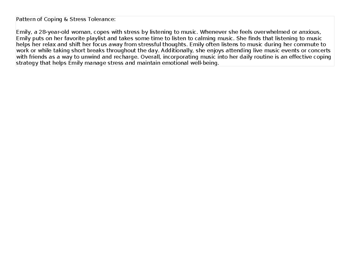 System - Pattern of Coping & Stress Tolerance: Emily, a 28-year-old ...