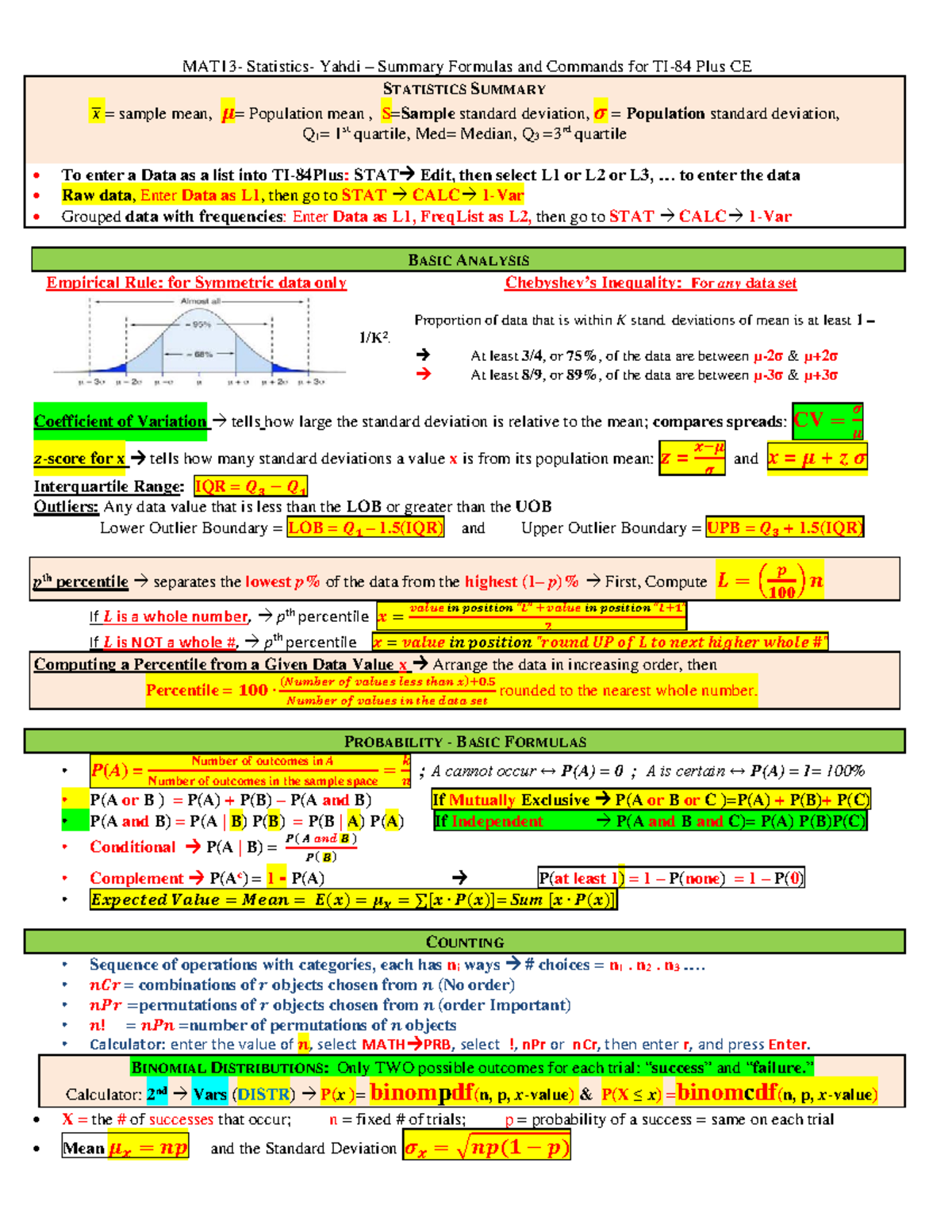 00-Chapter Summary Commands Handouts Statistics MAT 13-Shorter - MAT13 ...
