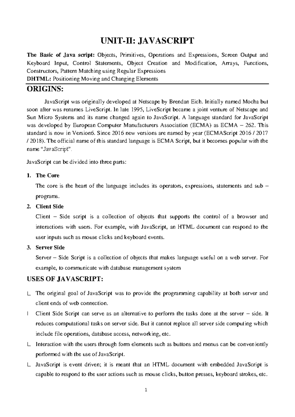 Mst 2 Unit Javascript Unit Ii Javascript The Basic Of Java Script Objects Primitives