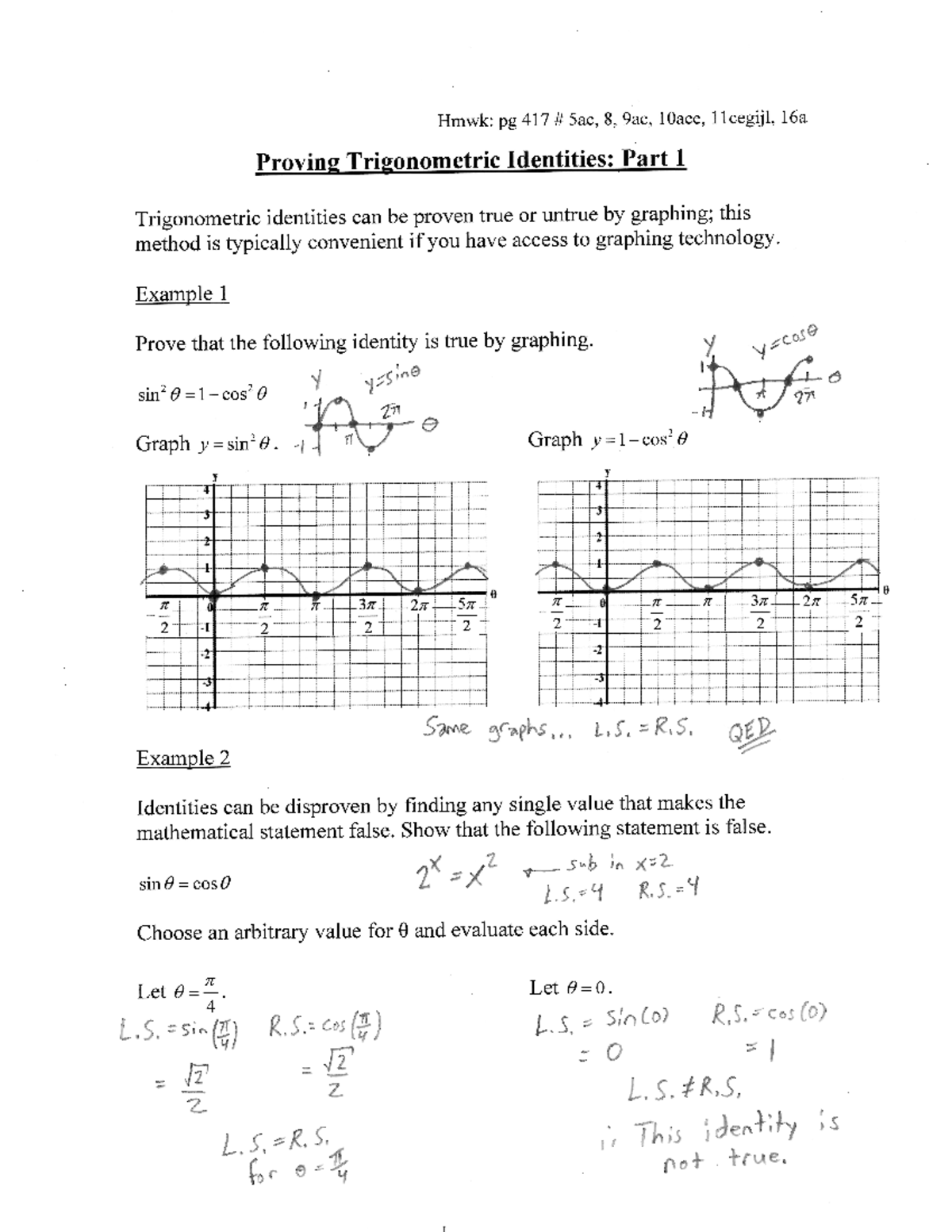 Mhf4u provingtrigidentitiespart 1 soln - Math 125.3 - Studocu