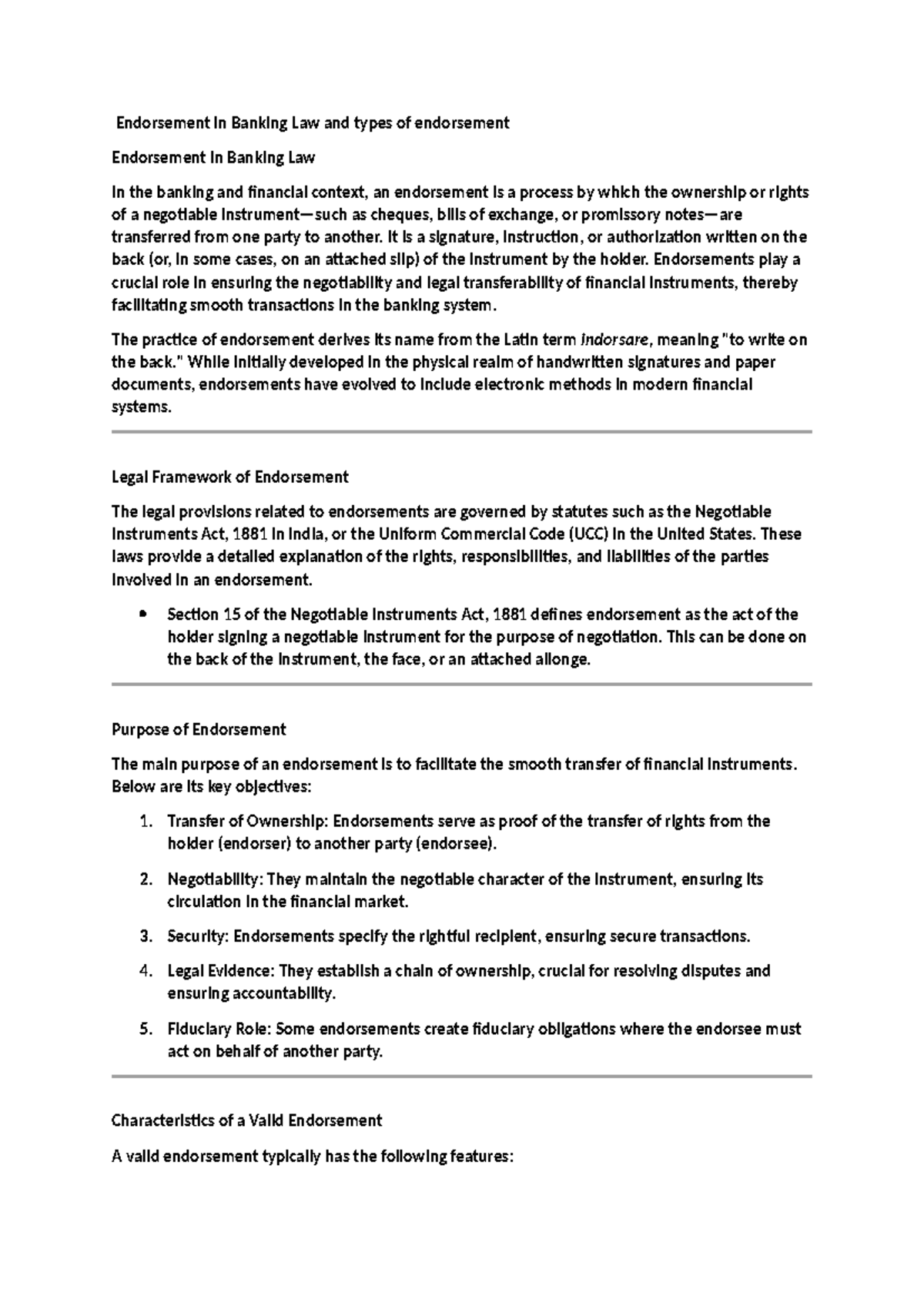 Endorsement in Banking Law - It is a signature, instruction, or ...