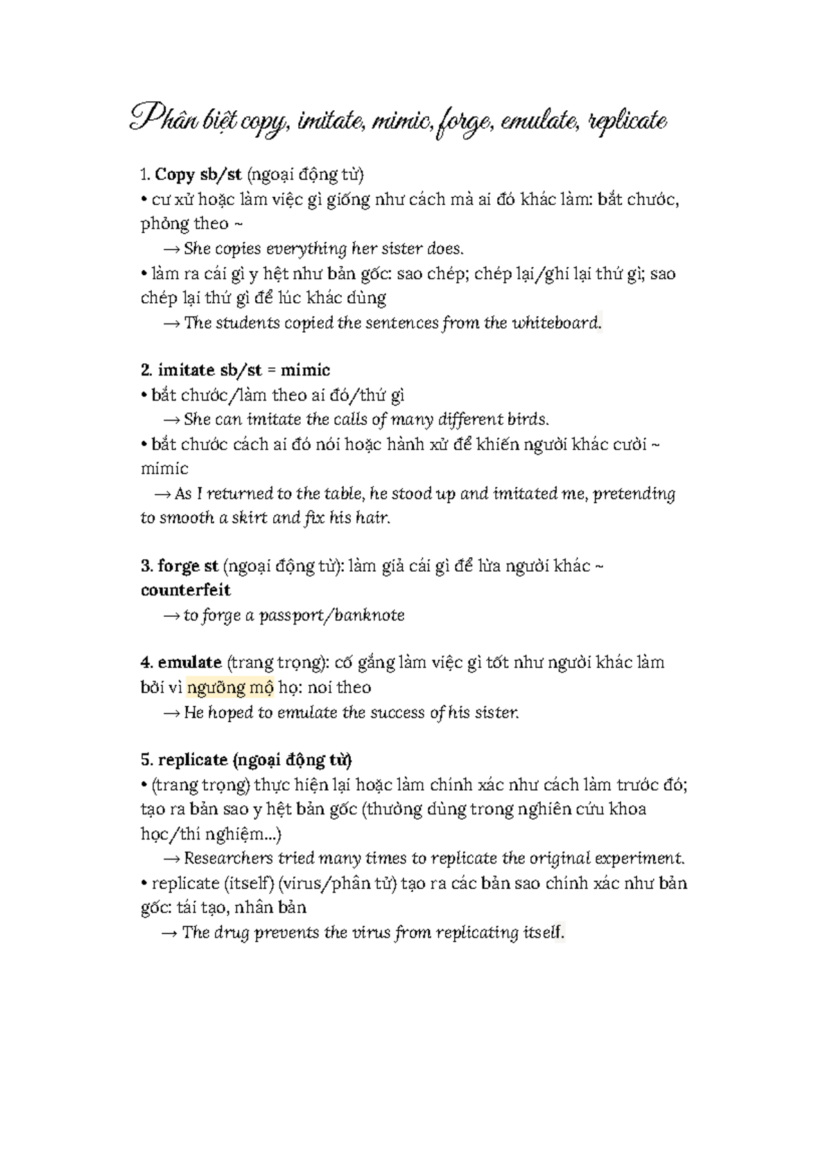 Phân biệt copy, imitate - Phân biệt copy, imitate, mimic, fge, ulate ...