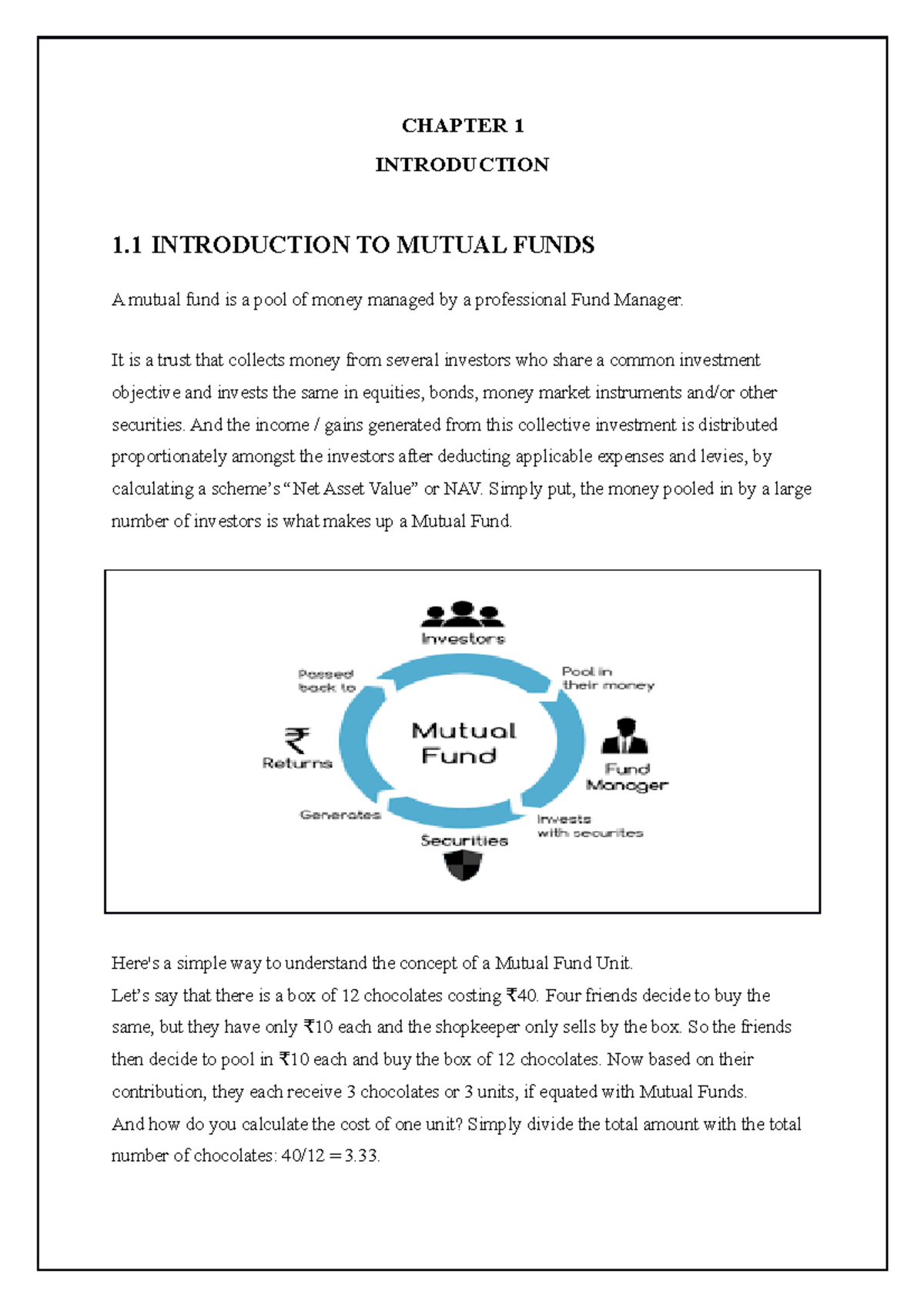 Project Work - CHAPTER 1 INTRODUCTION 1 INTRODUCTION TO MUTUAL FUNDS A ...