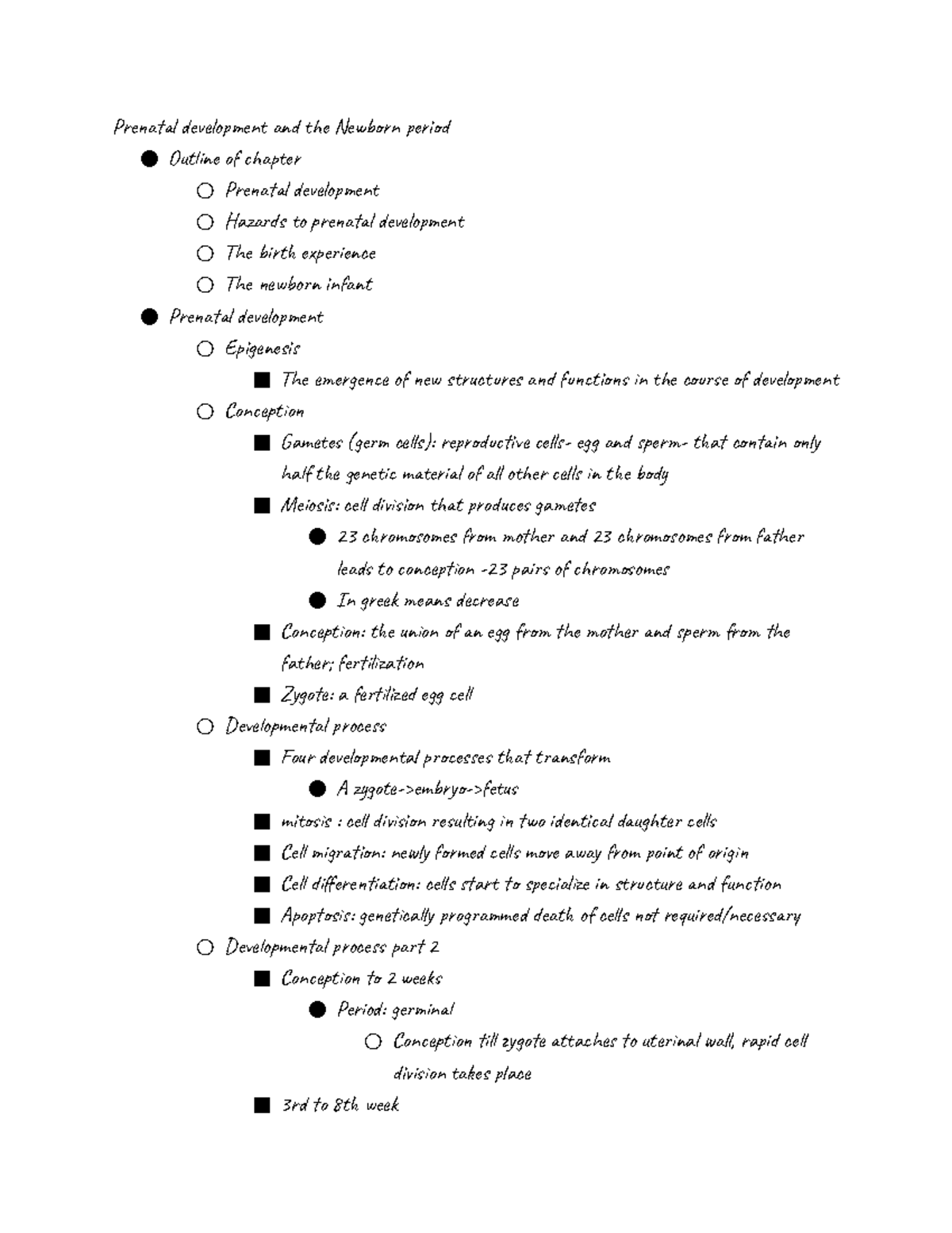 Notes 3 - Outline of chapter Prenatal development Hazards to prenatal ...