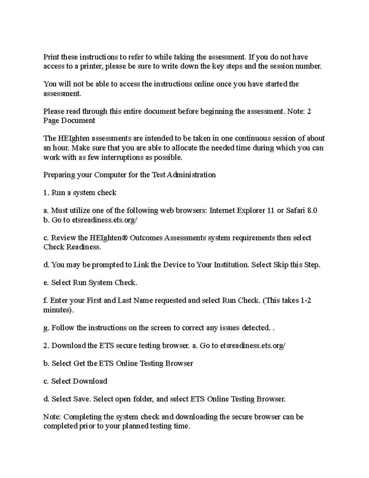 Assessment Instructions - Print these instructions to refer to while ...