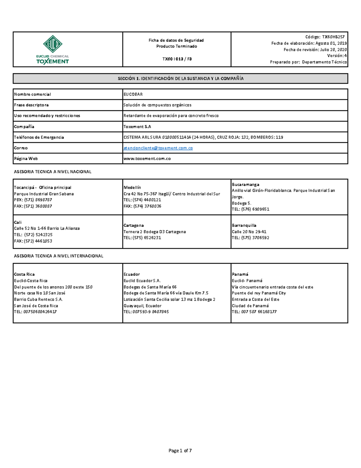 Fds-eucobar - ficha seguridad - ASESORIA TECNICA A NIVEL NACIONAL ...