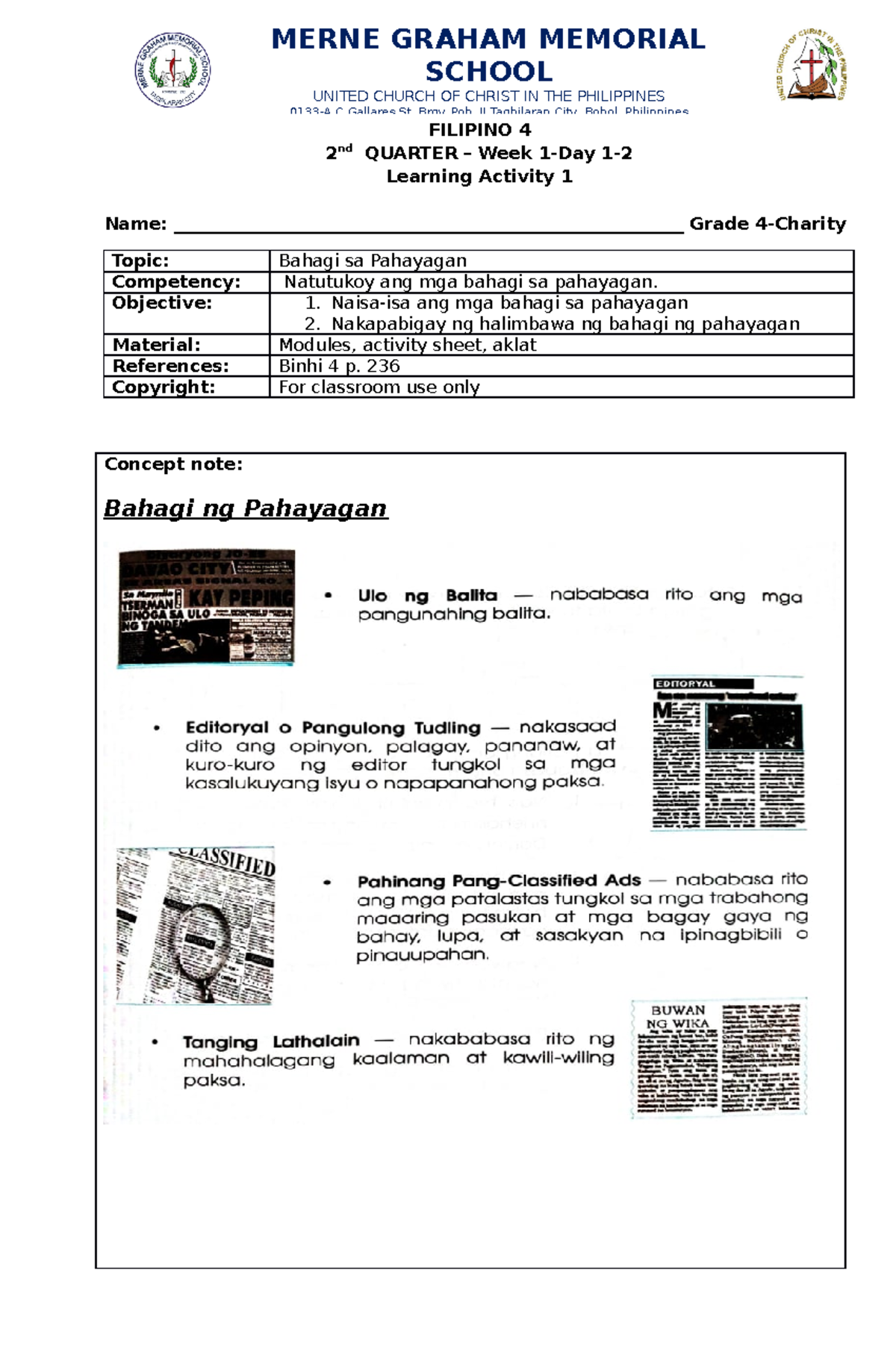 Filipino 4 Q2-w1 - MANSA - FILIPINO 4 2 nd QUARTER – Week 1-Day 1 ...