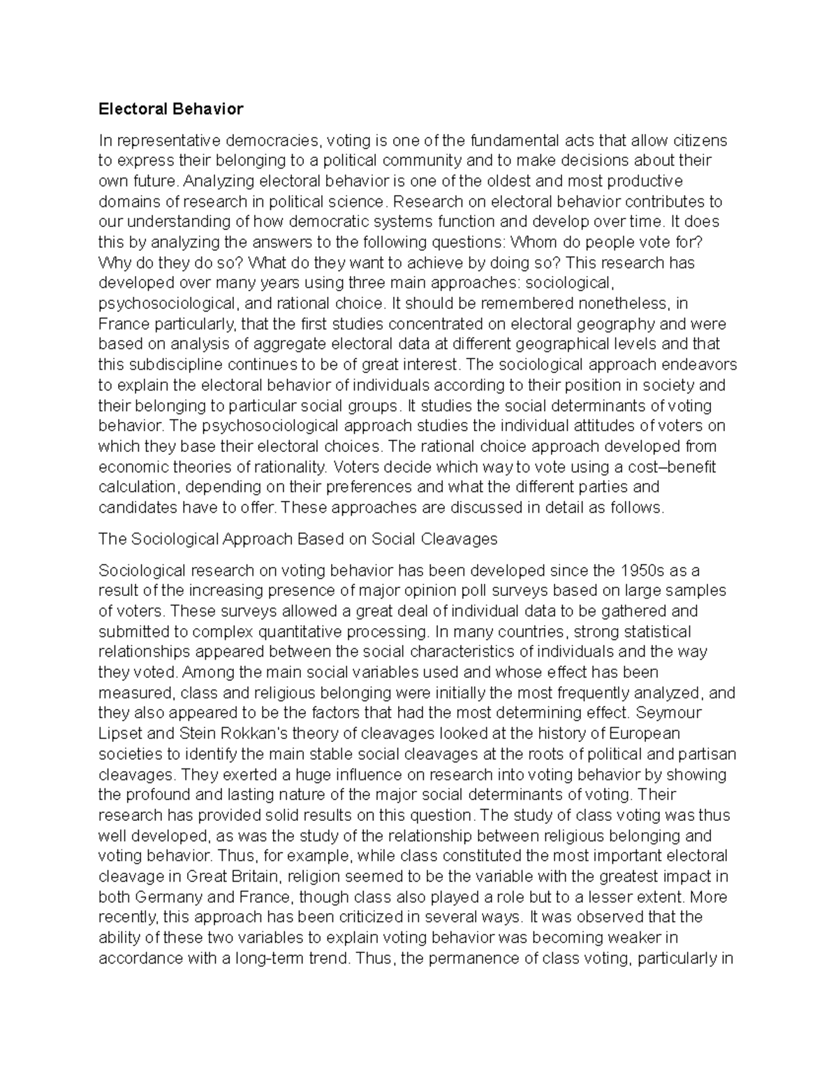 Electoral Behavior - Analyzing electoral behavior is one of the oldest ...