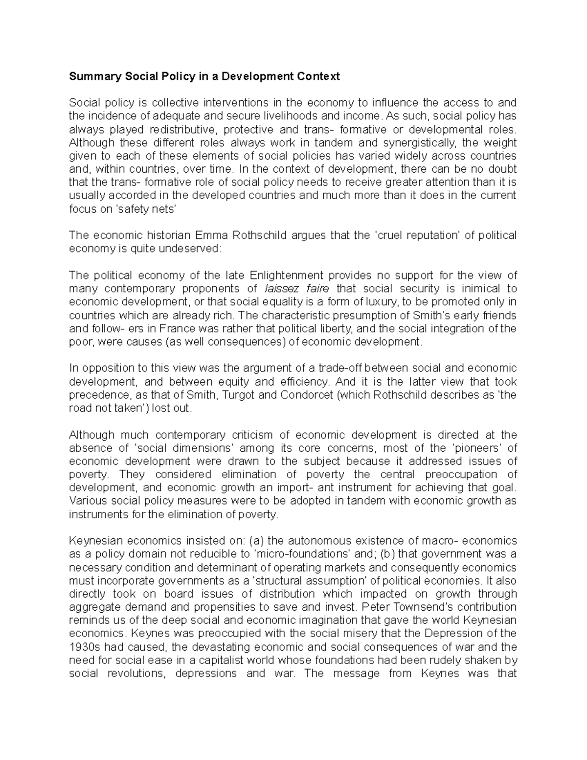 Summary Social Policy in a Development Context - As such, social policy ...