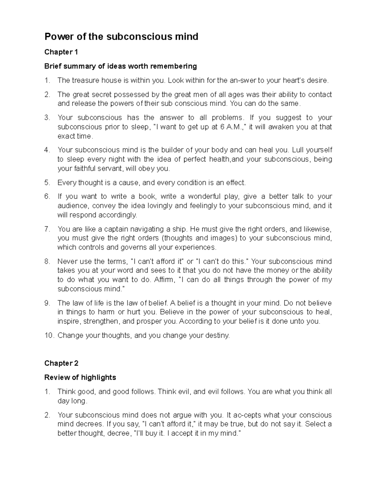 Power of the subconscious mind - Power of the subconscious mind Chapter ...