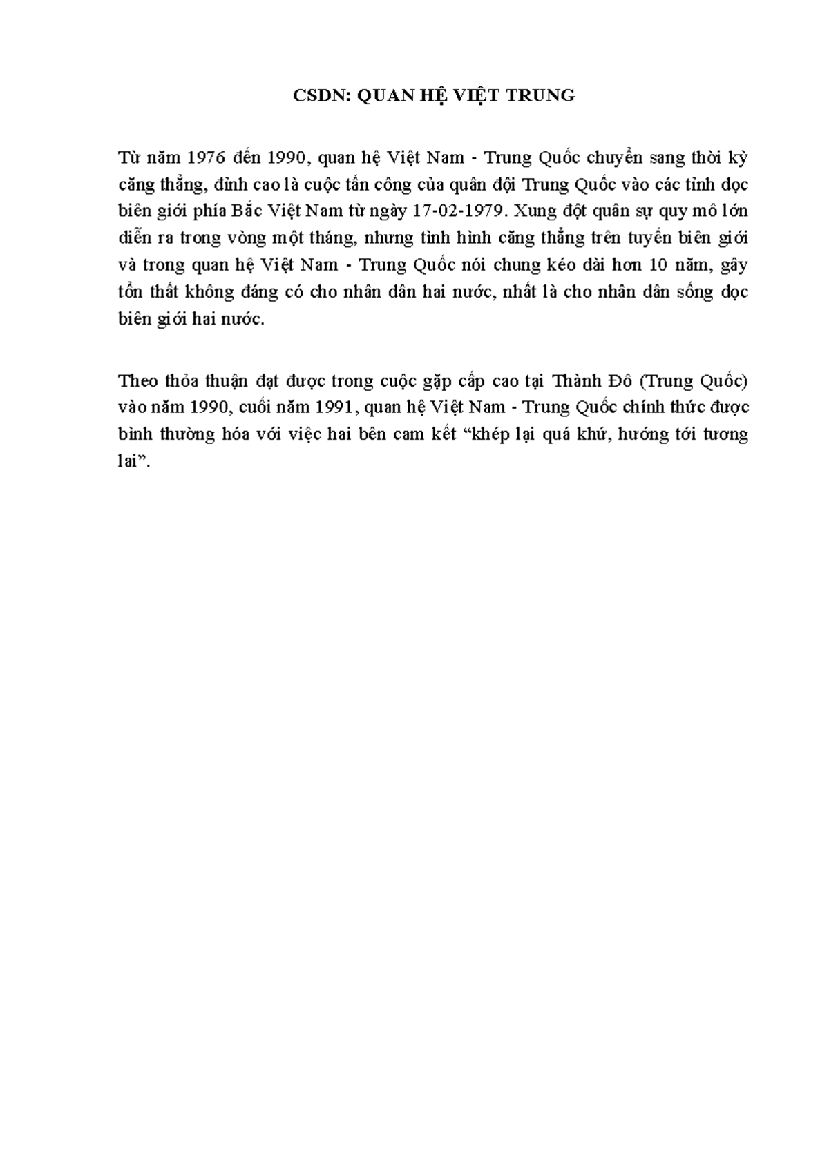 CSDN - CSDN QUAN HE VIET TRUNG - CSDN: QUAN HỆ VIỆT TRUNG Từ năm 1976 đến 1990, quan hệ Việt Nam ...