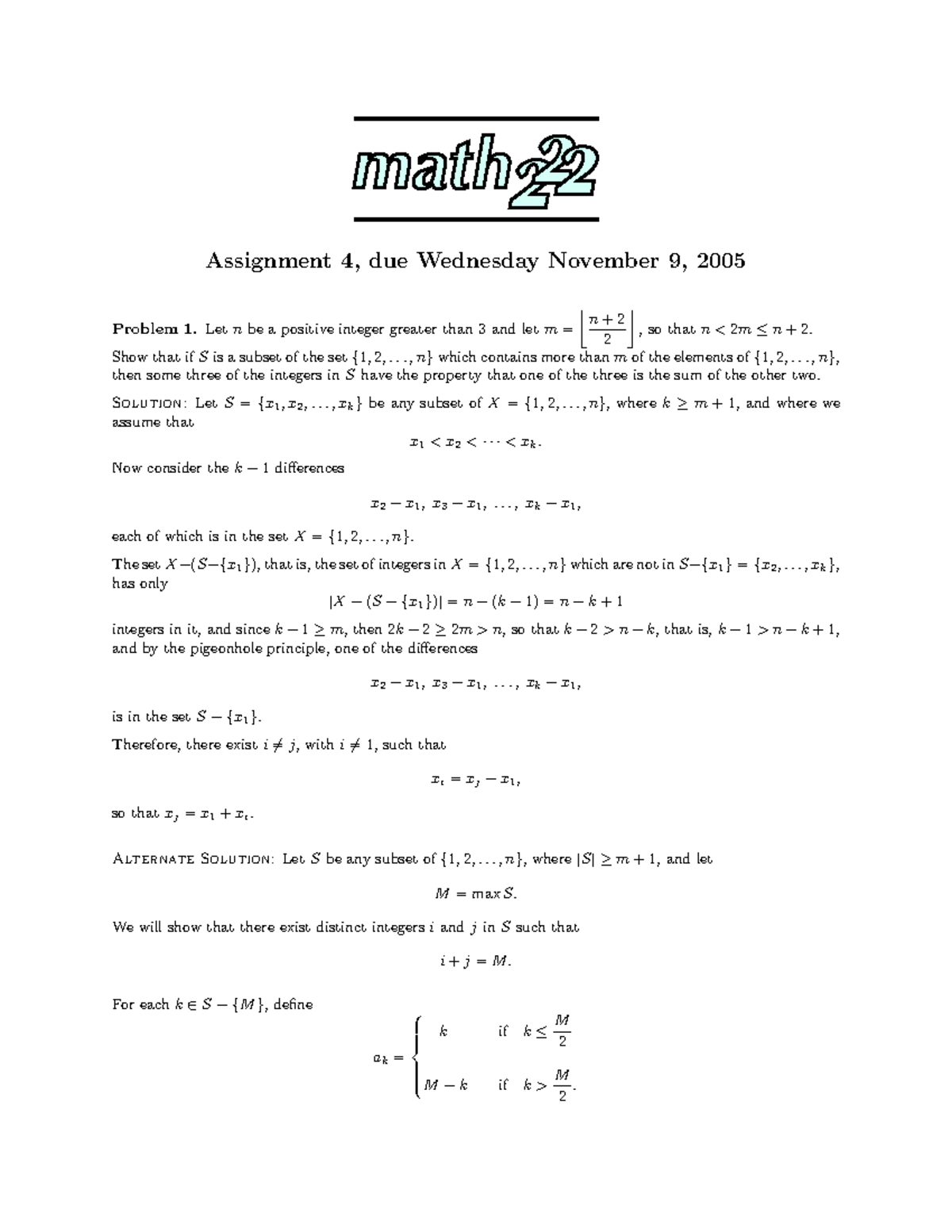 Soln4 - Assignment 4, due Wednesday November 9, 2005 Problem 1 a ...