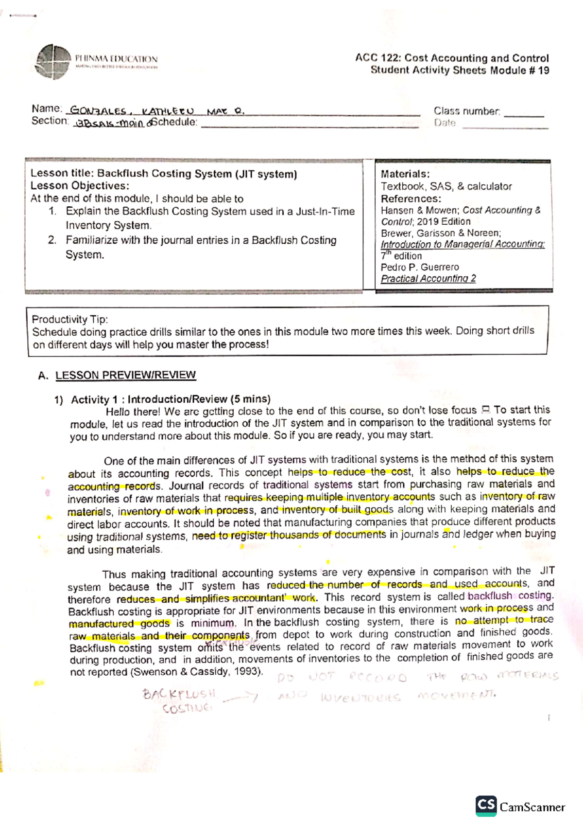 ACC 122 SAS 19 - none - Accounting - Studocu