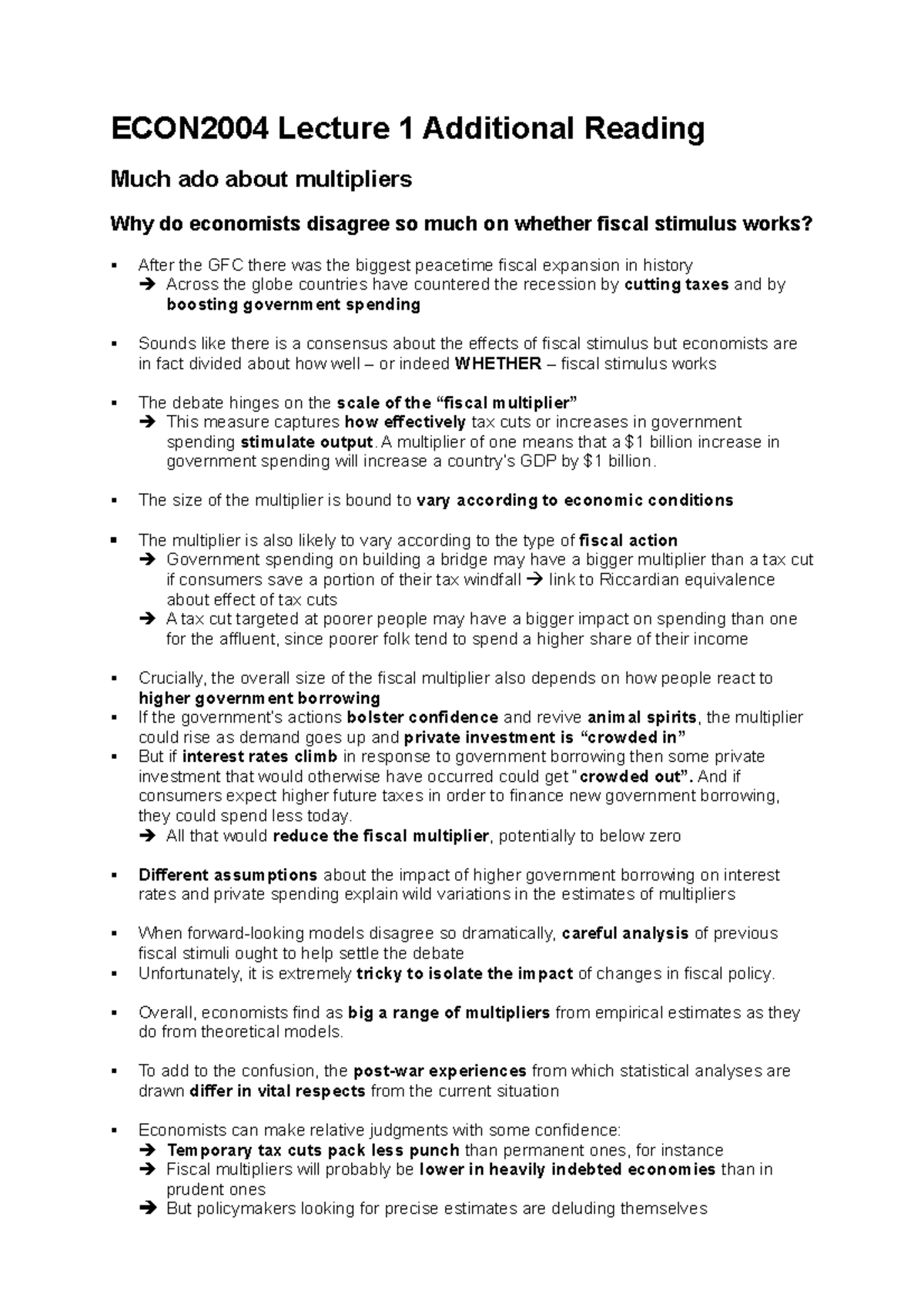 ECON2004 Term 1 Lecture 1 Additional Reading - ECON2004 Lecture 1 Additional Reading Much ado ...