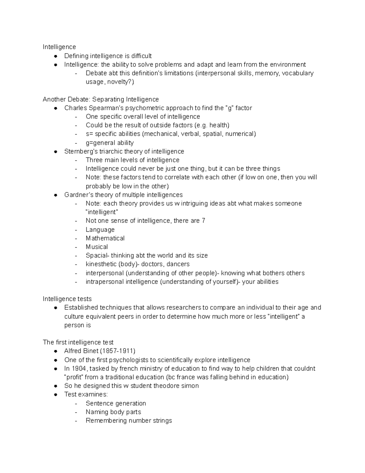 Lecture 10 Intelligence - Intelligence Defining intelligence is ...