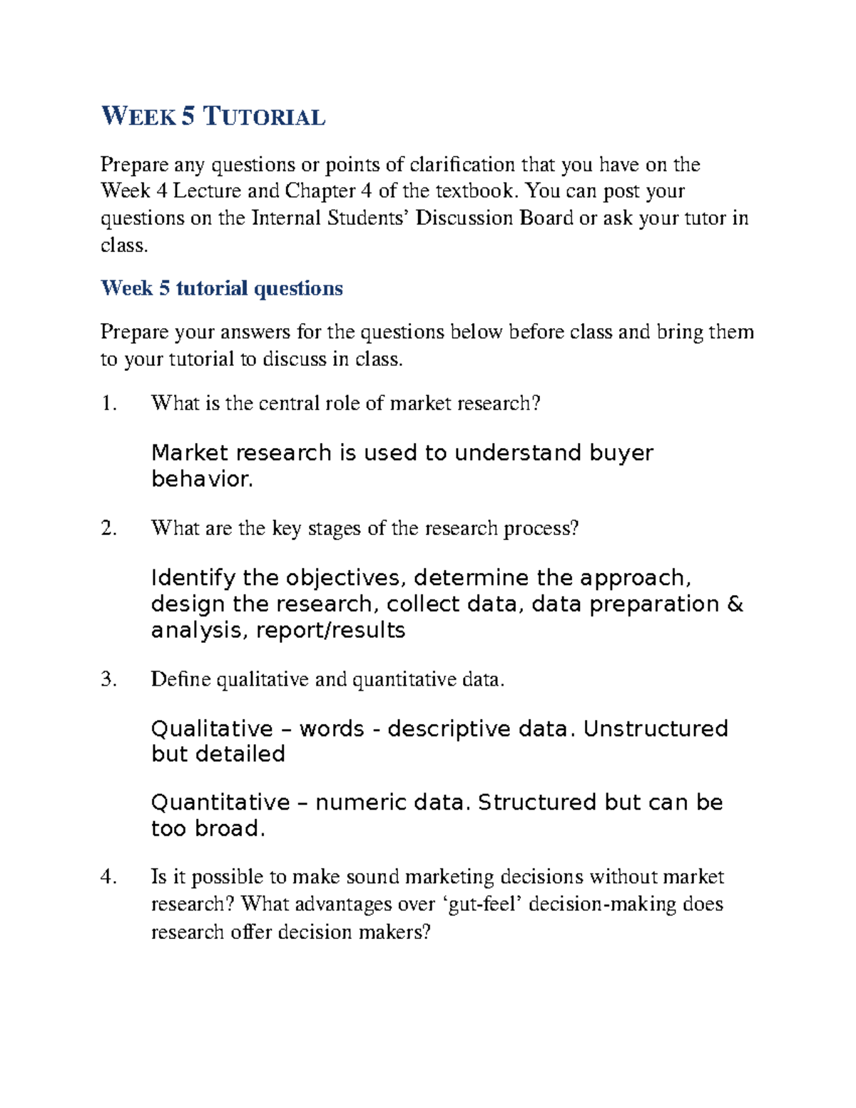 Marketing WEEK 5 Tutorial - WEEK 5 TUTORIAL Prepare any questions or ...