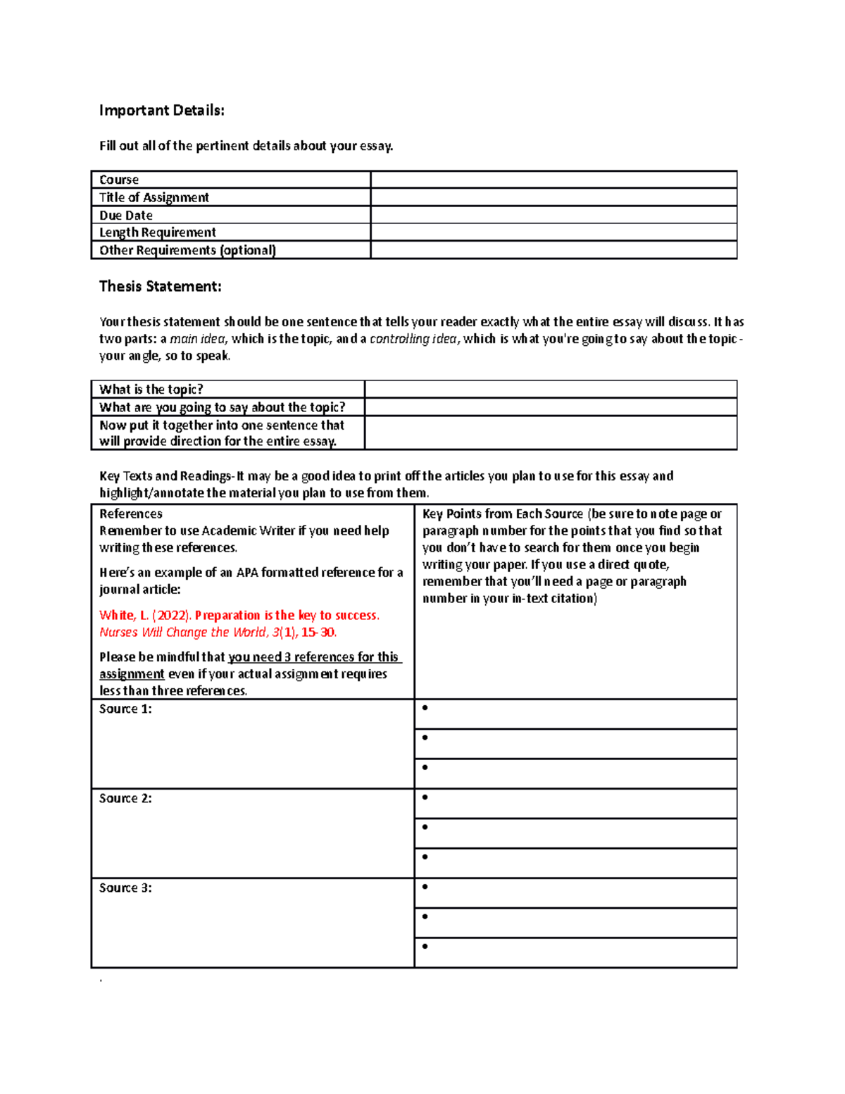 GPS-Essay Plan-1 - Essay plan for GPS, week7 - Important Details: Fill ...