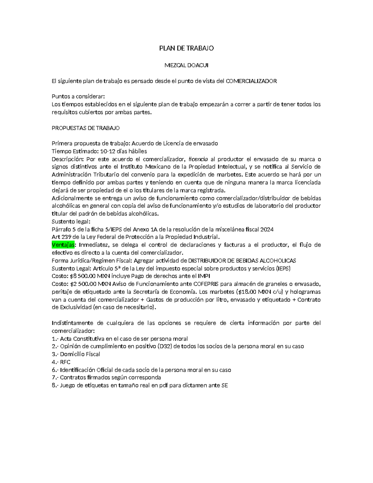 PLAN DE Trabajo Mezcal Doacui - PLAN DE TRABAJO MEZCAL DOACUI El ...