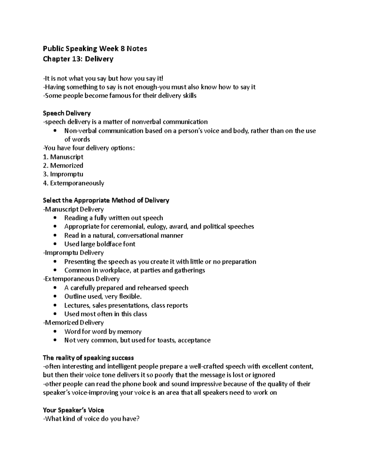 Public Speaking Week 8 Notes - Public Speaking Week 8 Notes Chapter 13 ...