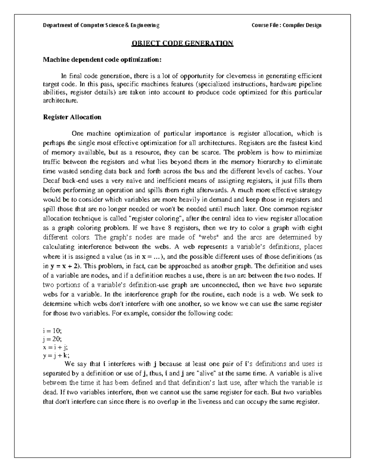 Unit VI 4845653 b20aae15ff35b4805adde11f3 - OBJECT CODE GENERATION ...