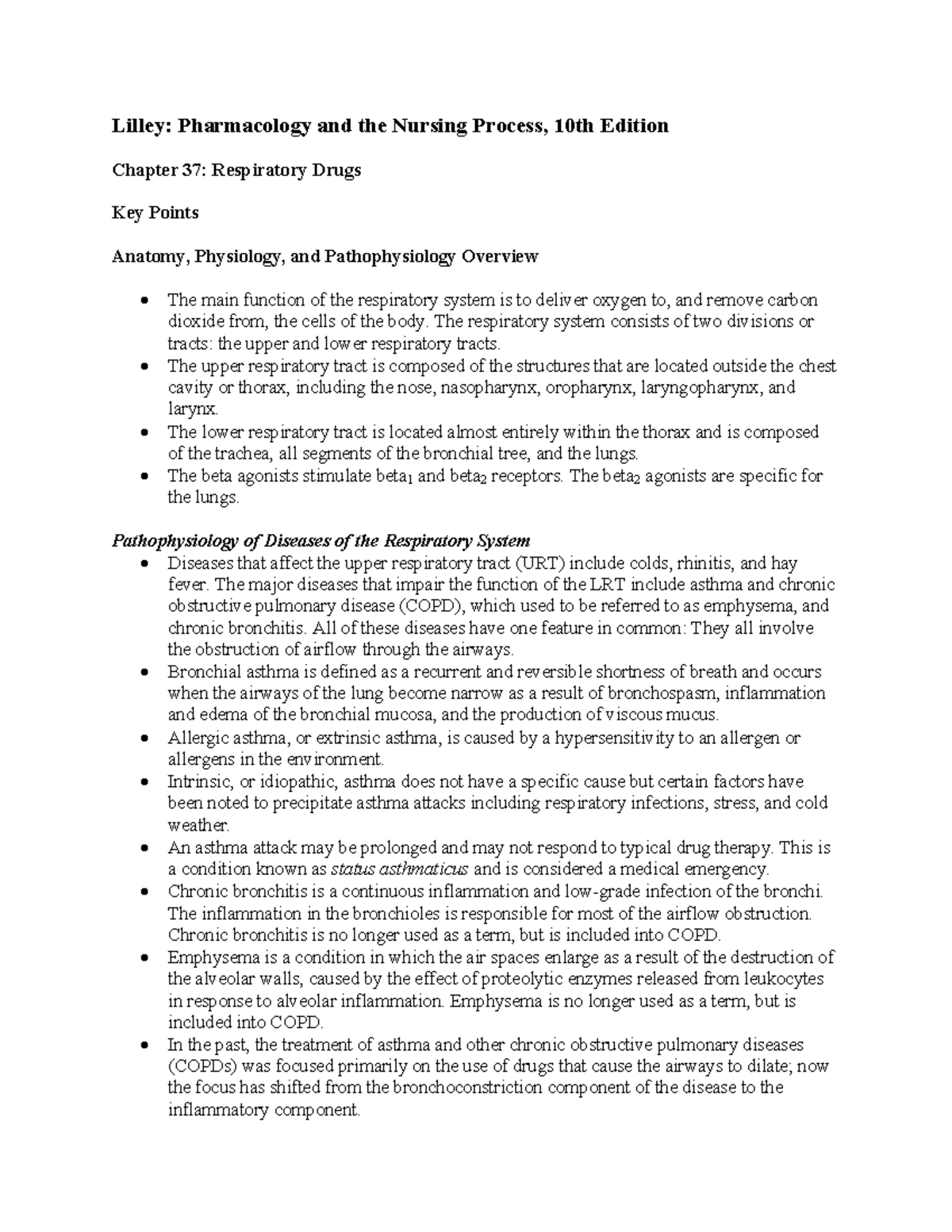 293 chap 37 - Summary Study Guide for Lehne's Pharmacology for Nursing ...