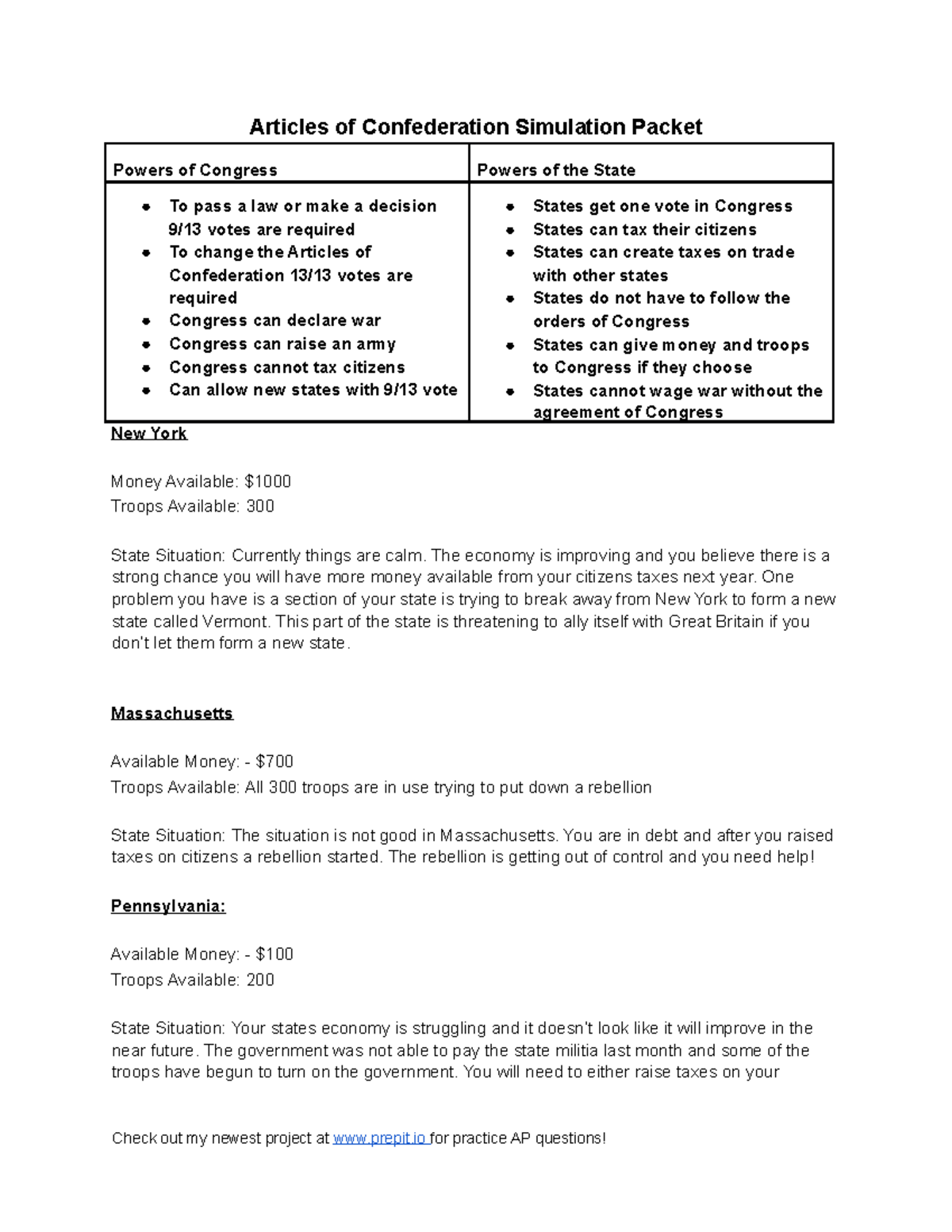 Aocsimulationpacket - oillnnjj - Articles of Confederation Simulation ...