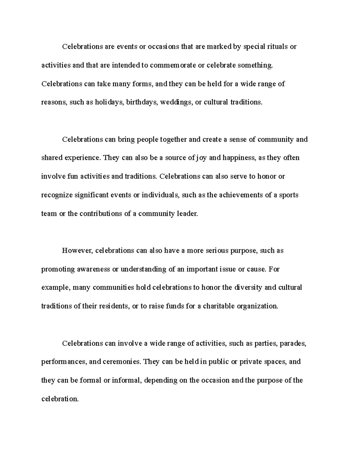 Celebrations Essay - Semester 2 - Celebrations are events or occasions ...