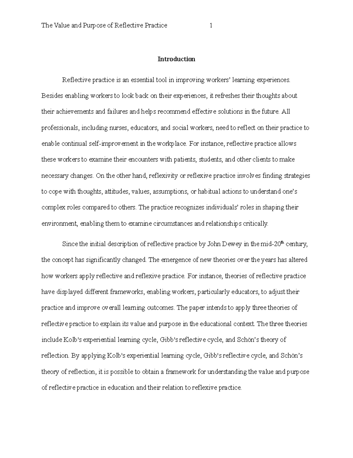 The value and purpose of reflective practice element 1 - Introduction ...