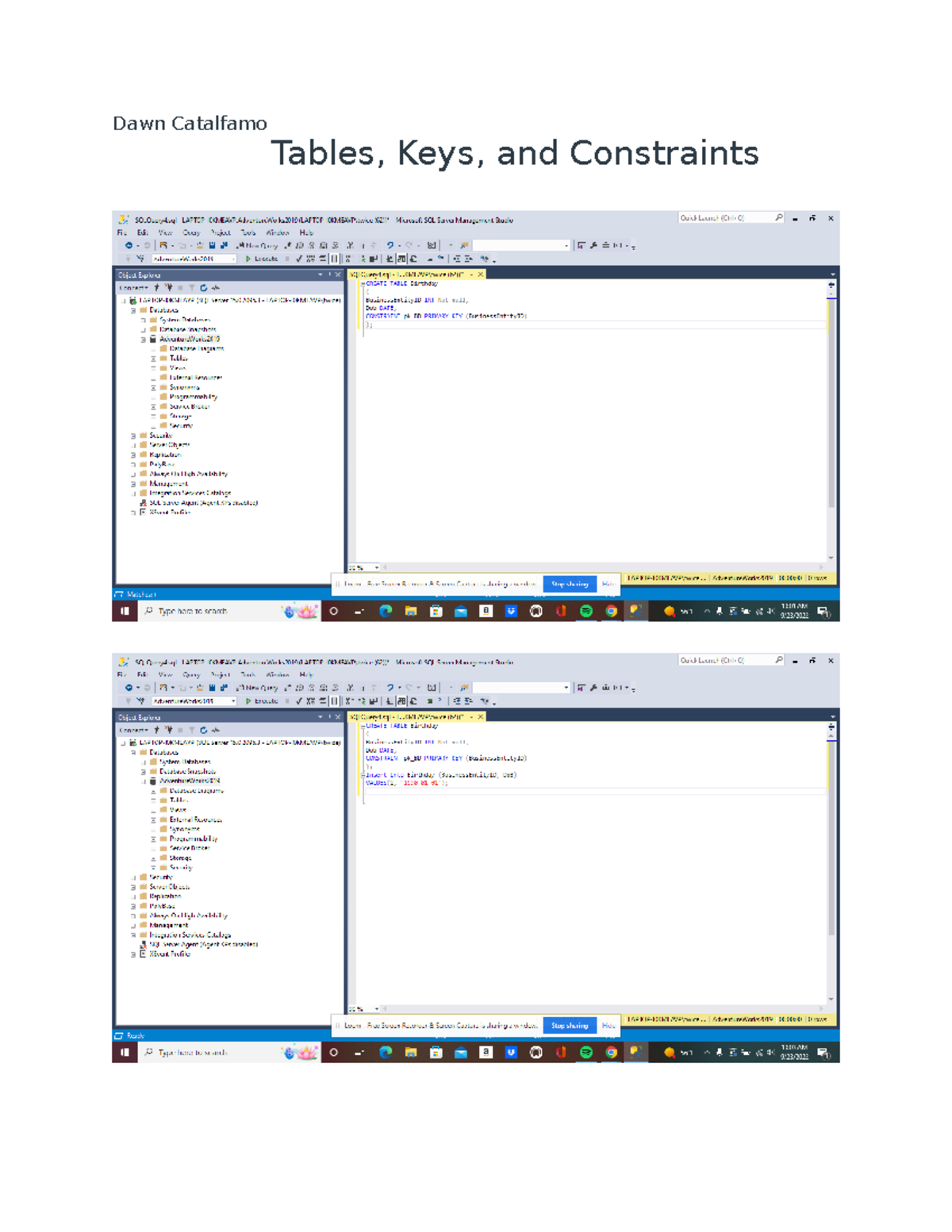 Tables Keys And Constraints Cis225 Dawn Catalfamo Tables Keys