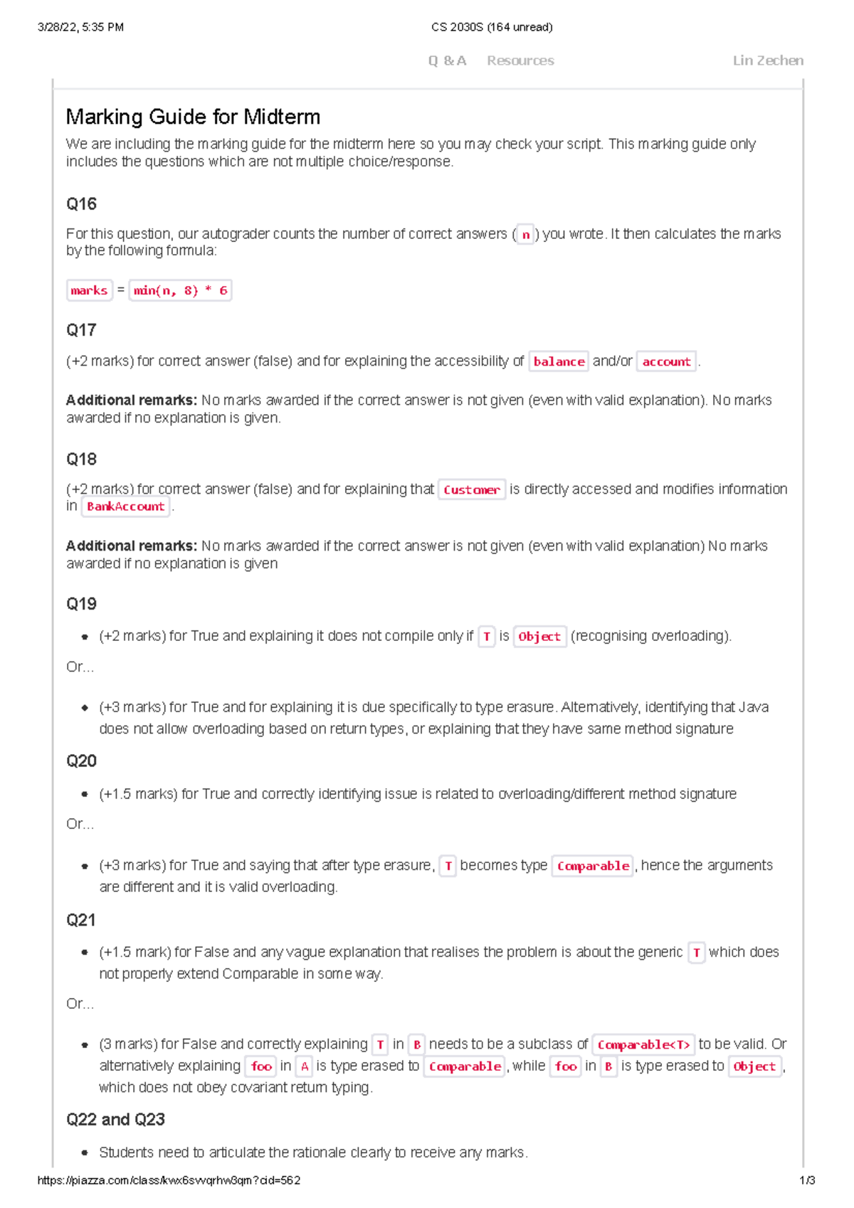 Midterm 2122 s2 marking scheme - 3/28/22, 5:35 PM CS 2030S (164 unread) - Studocu