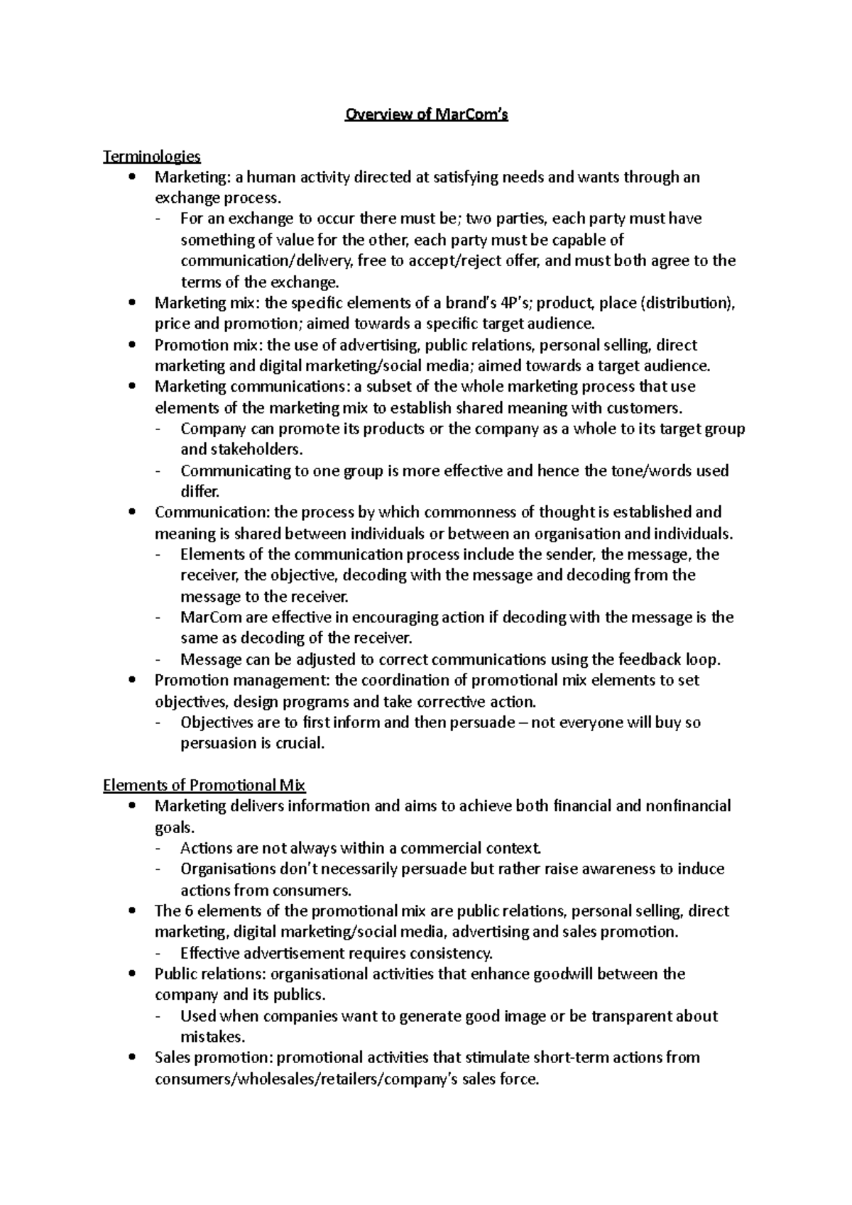 Mar Com Revision - Summary of module content - Overview of MarCom’s ...