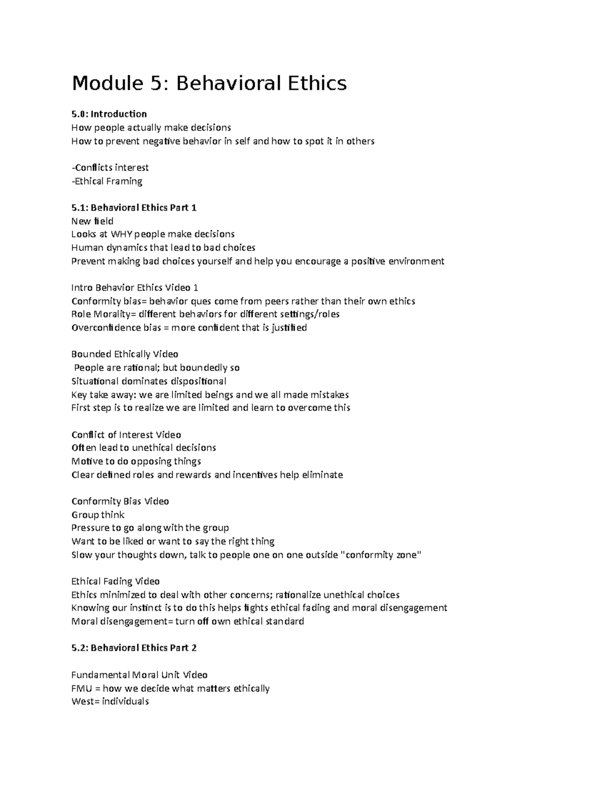 Module 5 - Module 5: Behavioral Ethics 5: Introduction How people ...