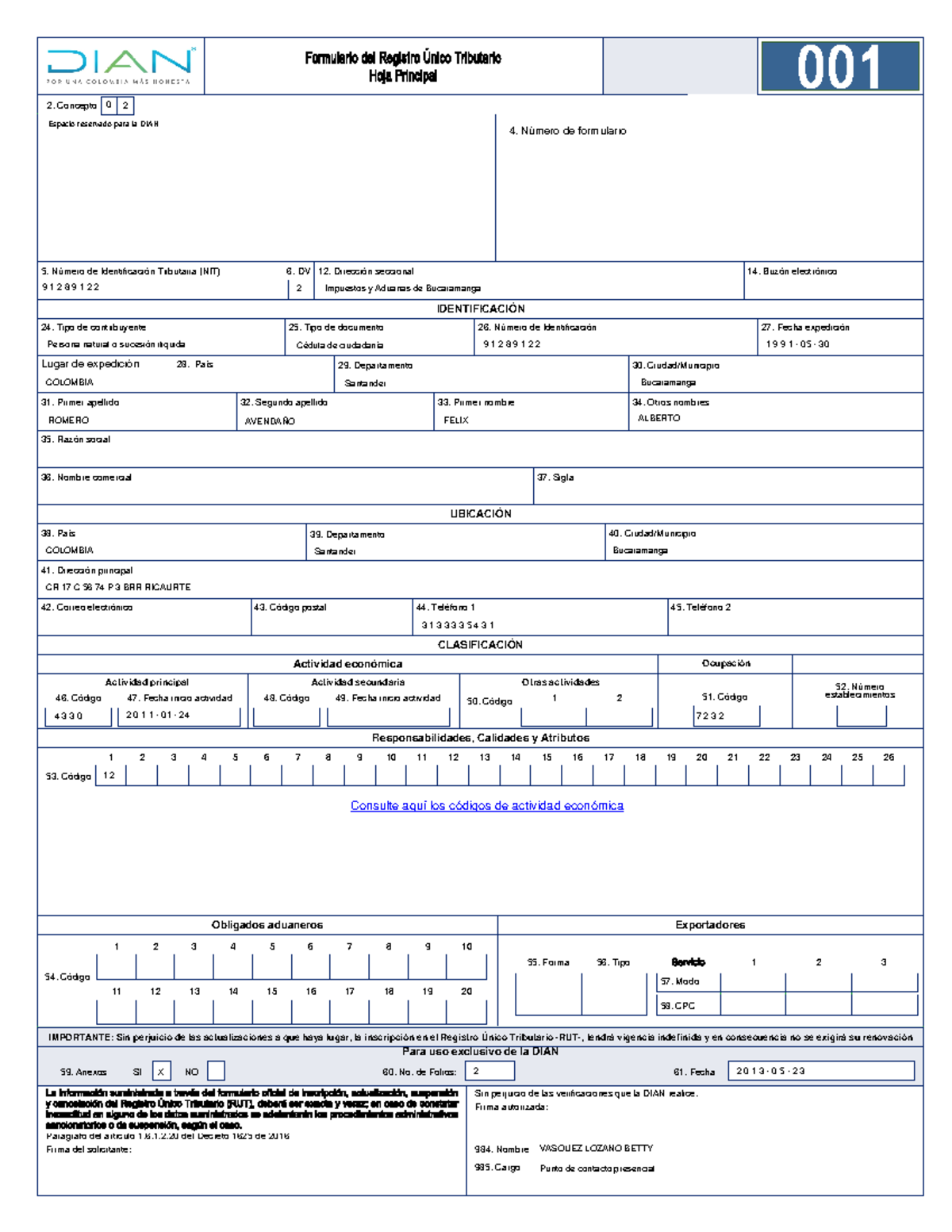 Formato 001 - RUT editable Felix Romero - Exportadores Para uso ...