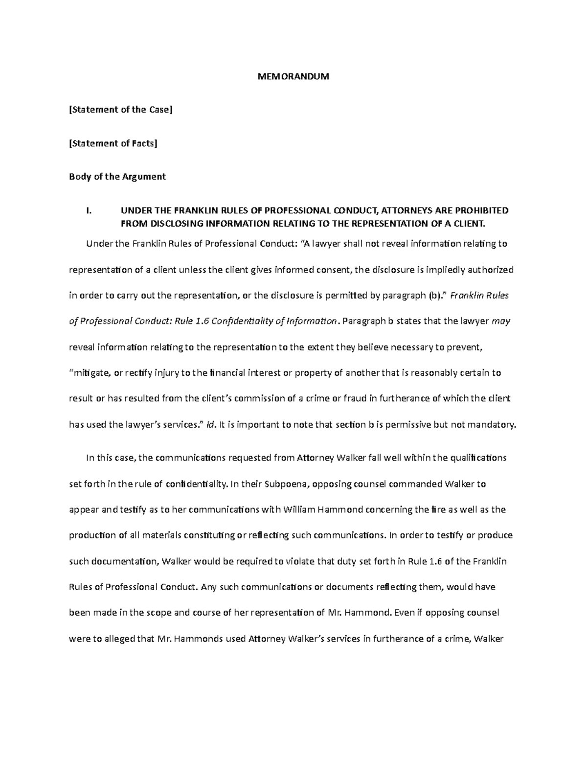 MPT 4 - MPT practice answer - MEMORANDUM [Statement of the Case ...