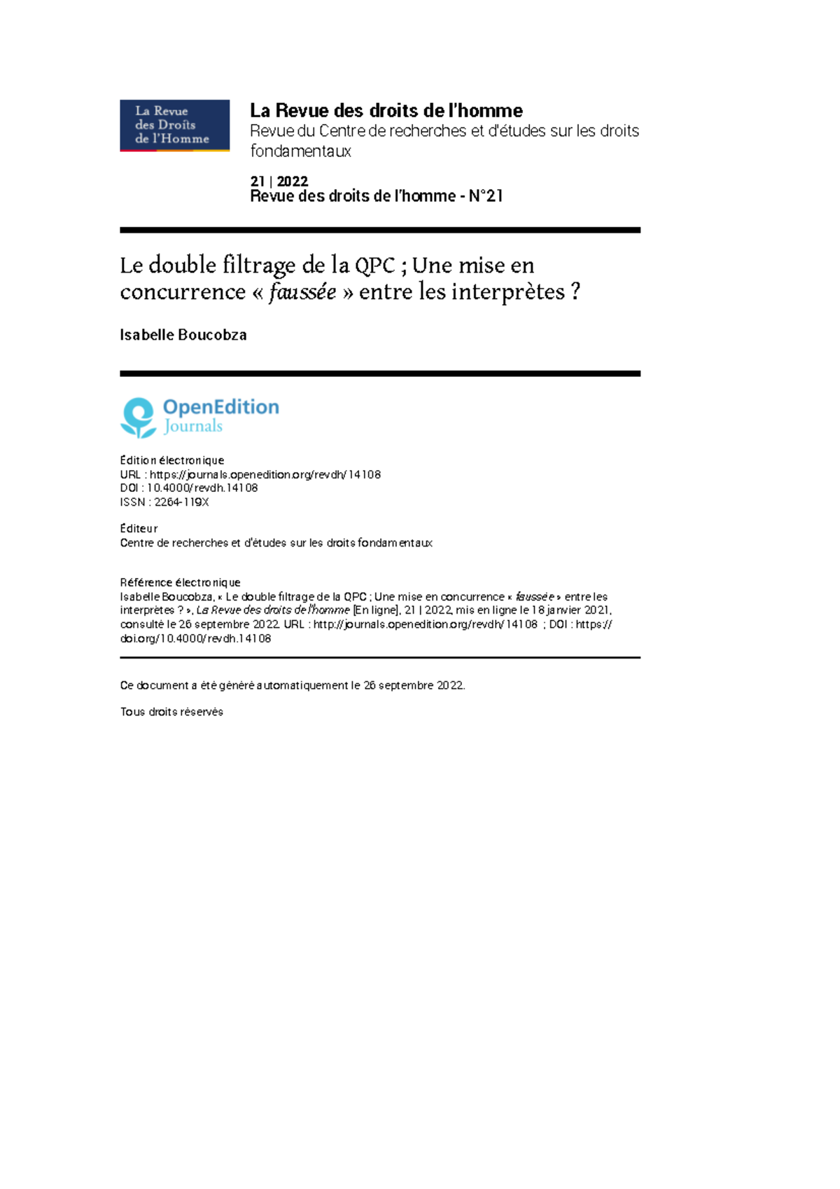 Revdh-14108 - lectures notes about la constitution et la QPC - La Revue ...