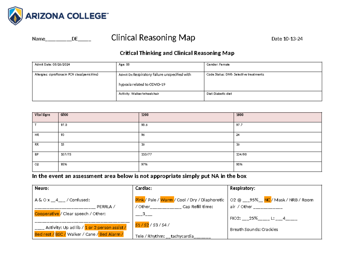 Critical Thinking Map Adult Health - Critical Thinking and Clinical ...