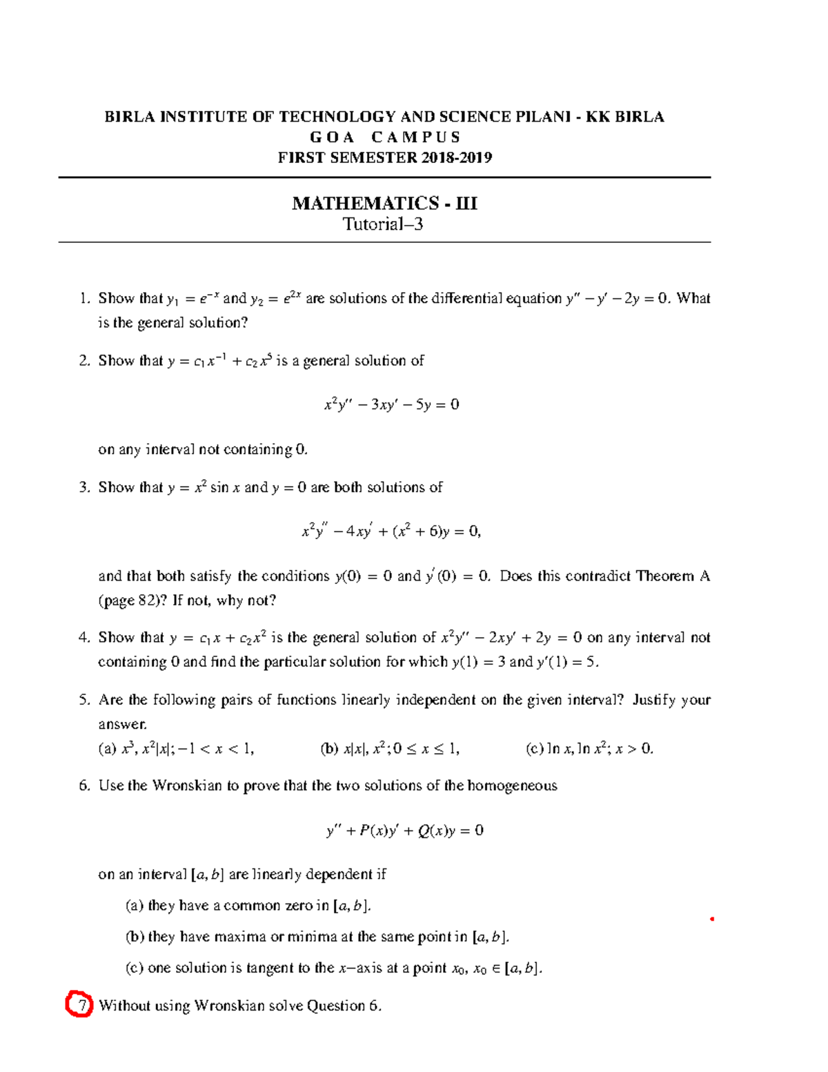 Tutorial-3 - Tutorial-3 CLASSWORK - Mathematics III - BITS Pilani - Studocu