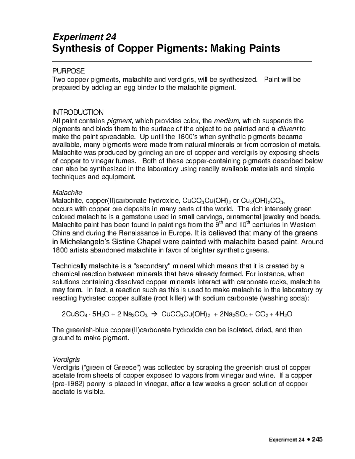 Chem 103 lab experiment - Experiment 24 • 245 Experiment 24 Synthesis ...